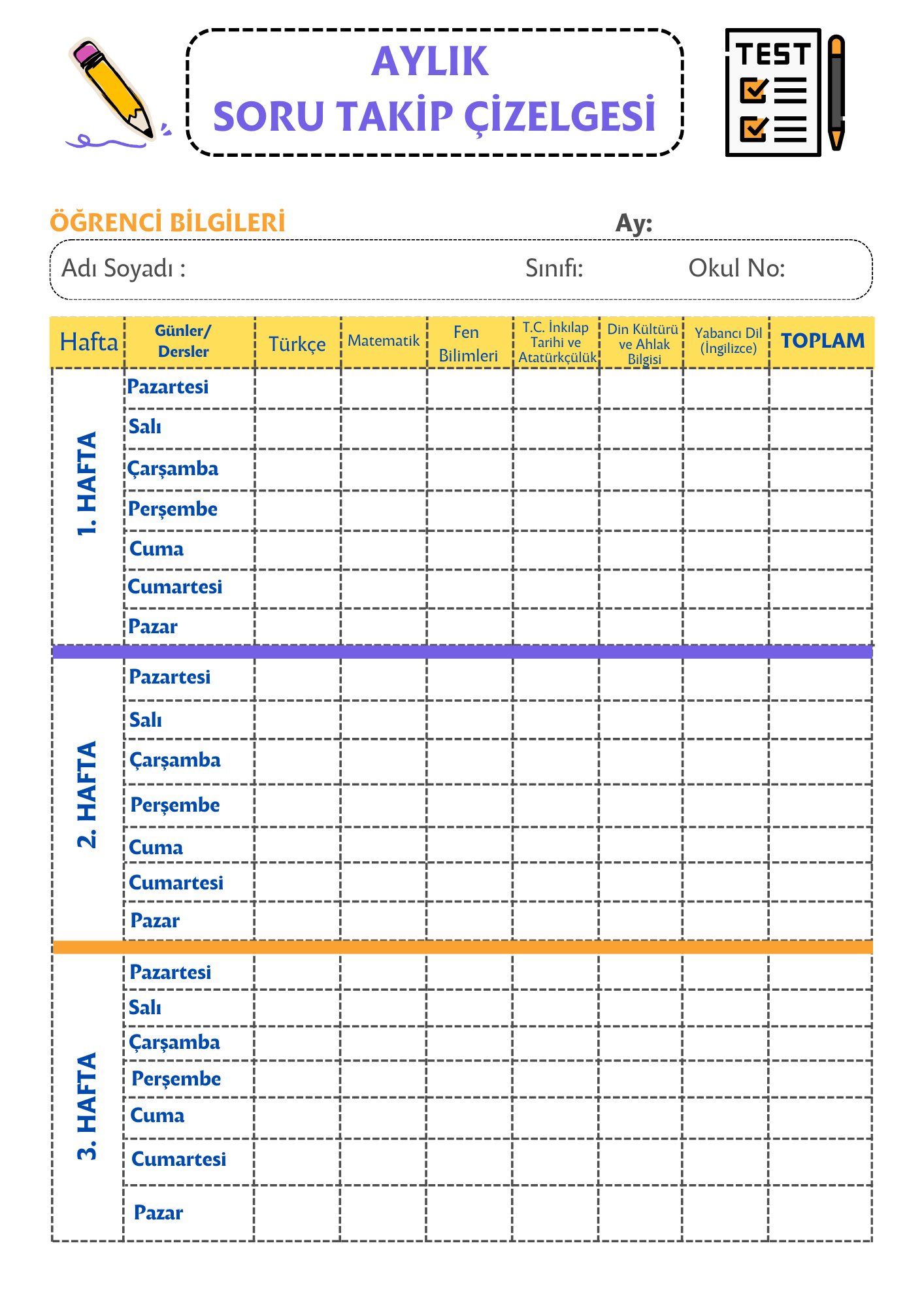 Soru Takip Çizelgesi - Bilginin Kalesi